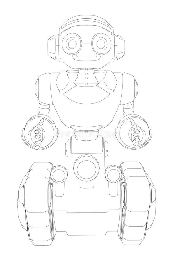 Robot Outline Isolated on White Background. Front View Stock Vector ...