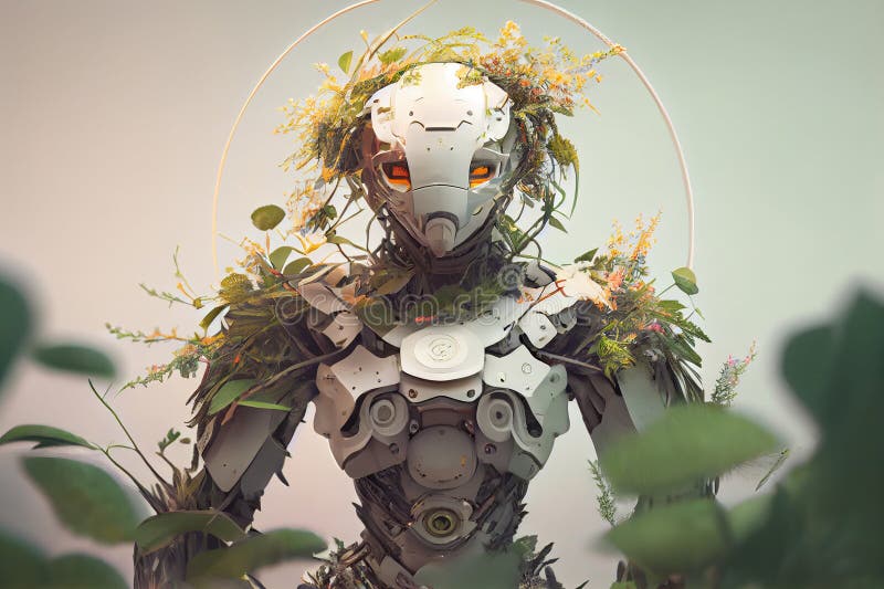 The Robot is Overgrown with Grass. AI Generated Stock Illustration ...