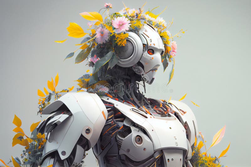 The Robot is Overgrown with Grass. AI Generated Stock Illustration ...
