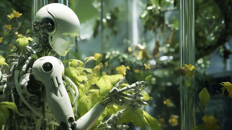 Robot Overgrown with Leaves, Hanging Off Tree Stock Illustration ...