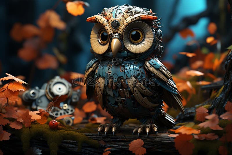 Robot Owl Cartoon Mechanical Bird. Generative AI Stock Illustration ...