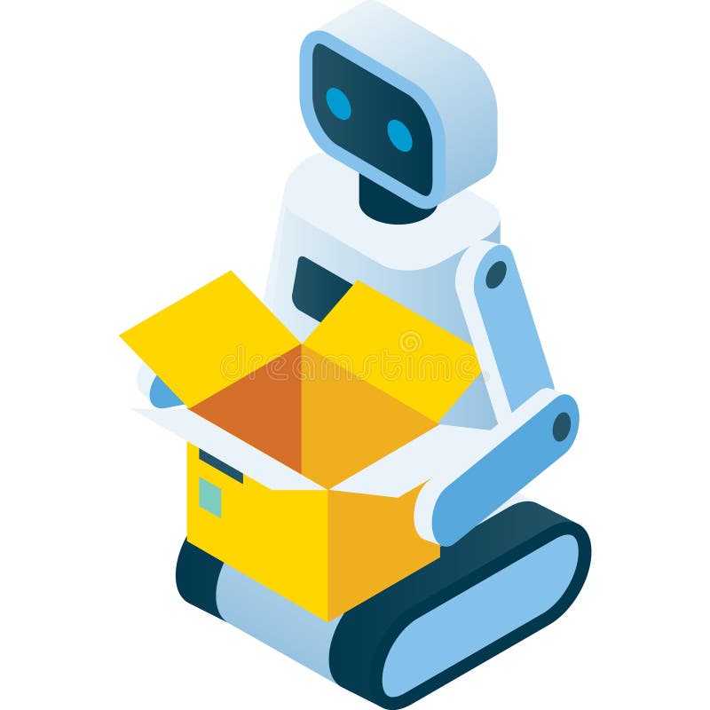 Robot Packing Parcel Vector Icon Isolated on White Stock Illustration ...
