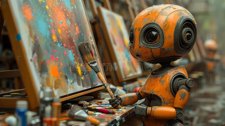Robot Painter in Action - Generative Ai Stock Illustration ...