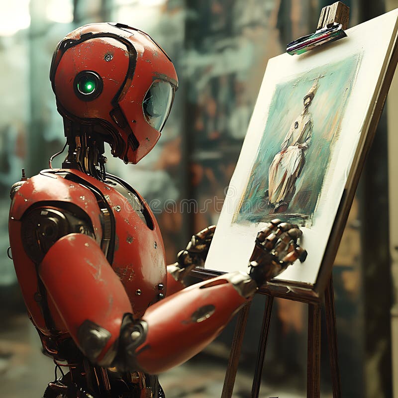 Robot Painting on Canvas in an Artistic Setting, Imaginative Scene ...