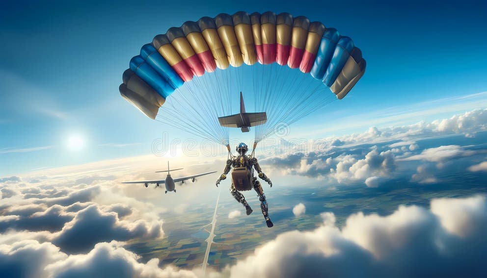 Robot Parachuter stock illustration. Illustration of future - 386533810