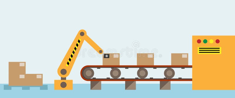 Robot at Parcel Sorting Factory Facility Stock Vector - Illustration of ...