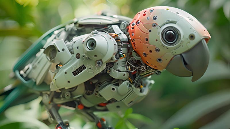 A Robot Parrot Sitting on Top of a Tree Branch. Robot Parrot Perched on ...