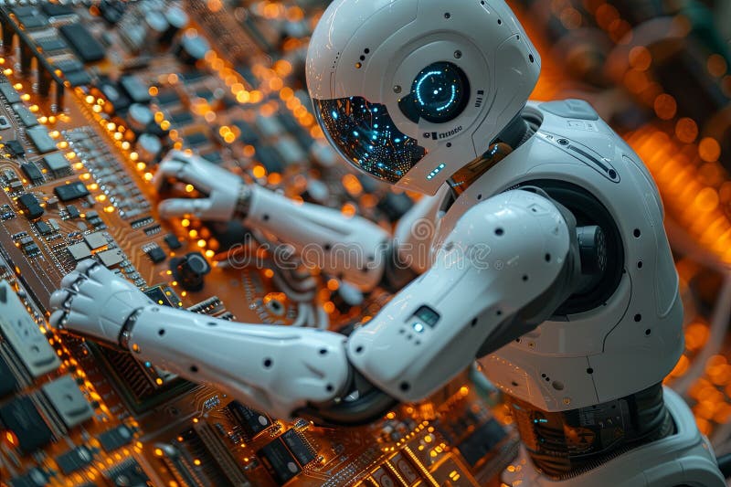 A Robot with a Pcb in Its Hands is Working on a Circuit Board, Uhd ...