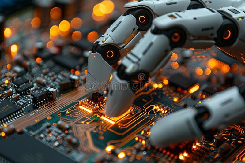 A Robot with a Pcb in Its Hands is Working on a Circuit Board, Uhd ...
