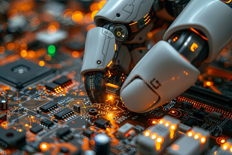 A Robot with a Pcb in Its Hands is Working on a Circuit Board, Uhd ...