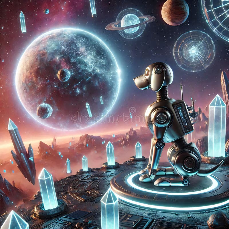 Robot on Pedestal in Front of Planet Generative for AI Stock ...