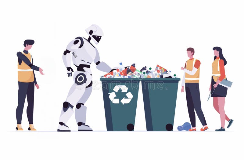 Robot and People Sorting Garbage. Human and Robot Collaboration ...