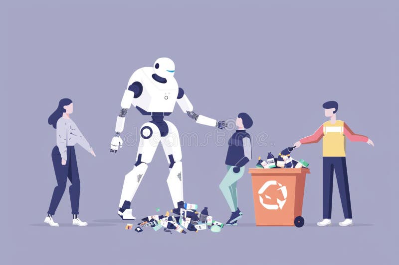 Robot and People Sorting Garbage. Human and Robot Collaboration ...