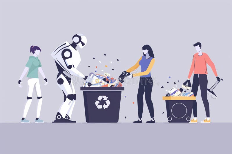 People Sorting Garbage. Men and Women Separate Waste and Throwing Trash ...