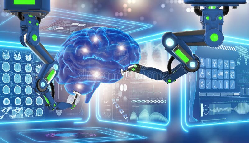 Robot Performing Surgery on Head Brain Stock Photo - Image of doctor ...