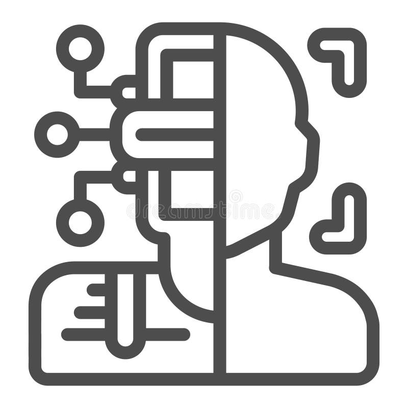 Robot or Person Recognition Line Icon, Neural Network Concept. Vector ...