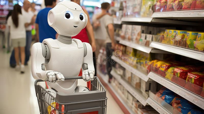 Robot Personal Assistant Helps Man Stock Illustration - Illustration of ...