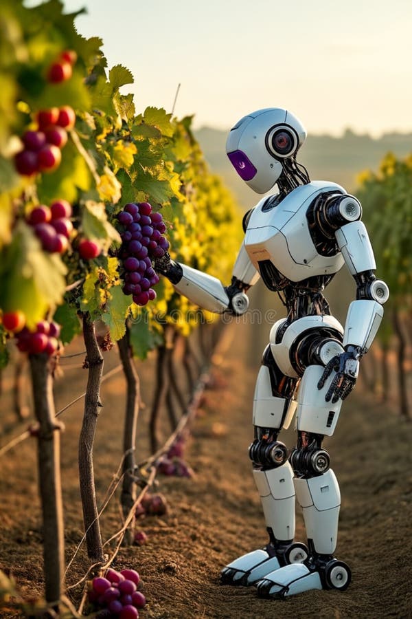 The Robot is Picking Grapes the Grapes Garden Stock Photo - Image of ...