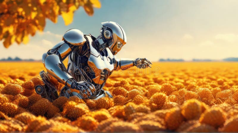 Robot Picking Vegetables on a Field. Smart Farm Work Stock Illustration ...