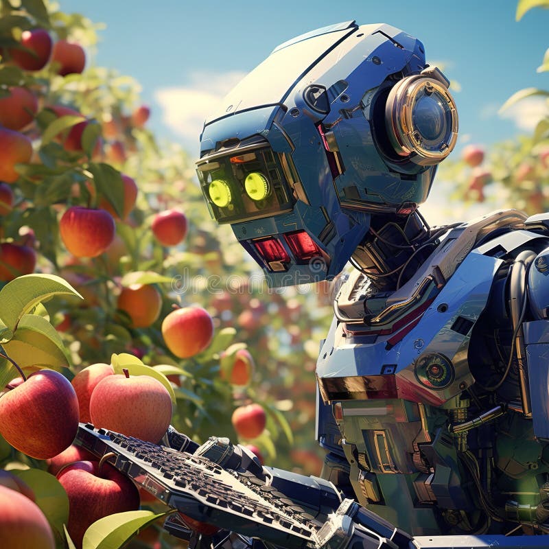 A Robot Picks Fruit in a Forest Surrounded by Fruit Trees Generative AI ...