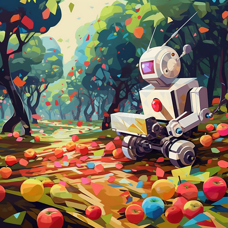 A Robot Picks Fruit in a Forest Surrounded by Fruit Trees Generative AI ...