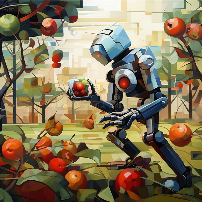 A Robot Picks Fruit in a Forest Surrounded by Fruit Trees Generative AI ...