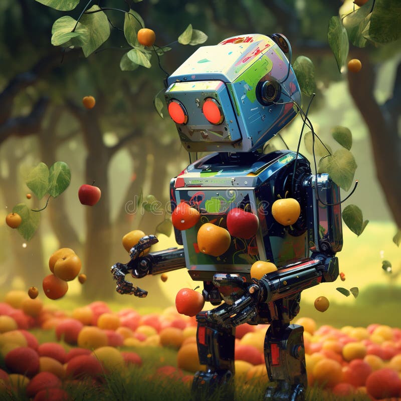 A Robot Picks Fruit in a Forest Surrounded by Fruit Trees Generative AI ...