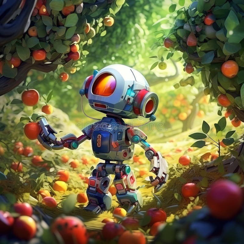 A Robot Picks Fruit in a Forest Surrounded by Fruit Trees Generative AI ...