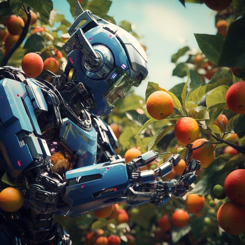A Robot Picks Fruit in a Forest Surrounded by Fruit Trees Generative AI ...