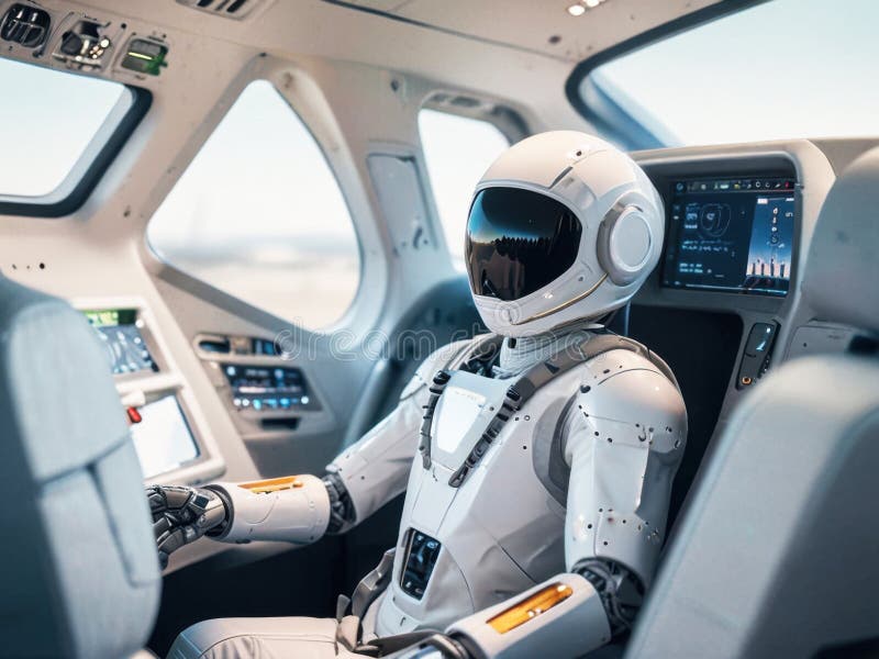A Robot Pilot in an Aeroplane Performs Air Traffic Control Stock Photo ...