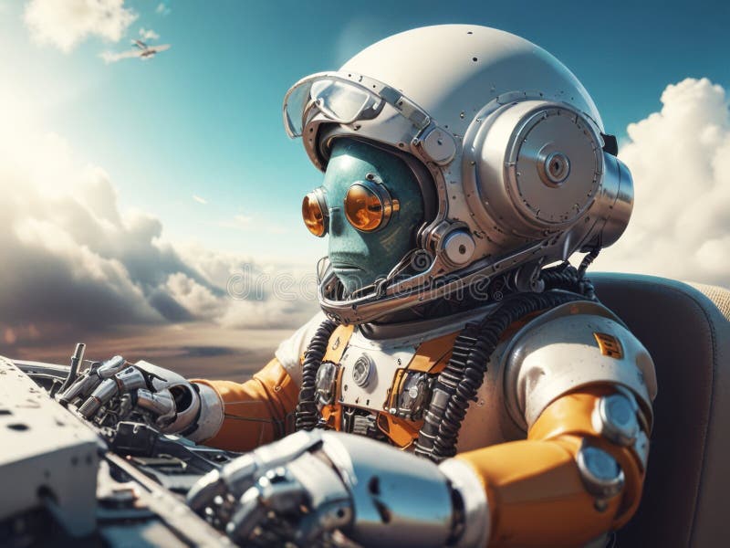 A Robot Pilot in an Aeroplane Performs Air Traffic Control Stock Photo ...