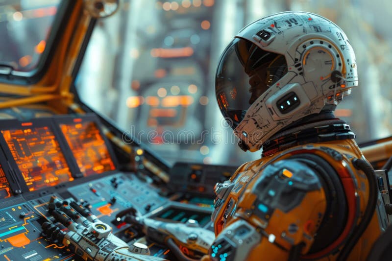 Robot Pilots a Spaceship in Space Stock Photo - Image of spacecraft ...