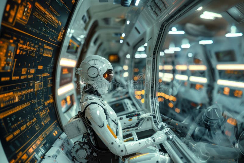 Robot Pilots a Spaceship in Space Stock Photo - Image of star, science ...