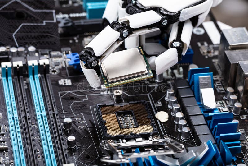 Robot Placing Processor Chip in Motherboard Stock Image - Image of ...