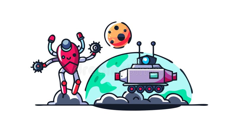 Robot and Planet. Space Exploration AI, Vector Design Generative AI ...