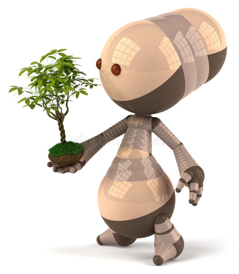Robot with a plant stock illustration. Illustration of concept - 9786946