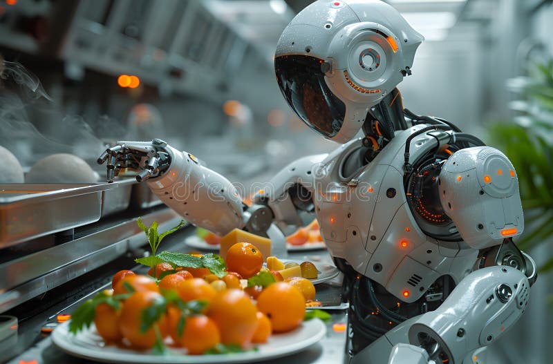 Robot Plating an Artistic Dessert in a Modern Kitchen Stock ...