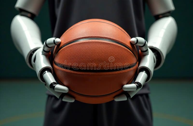 Robot Player Artificial Intelligence Hold Basketball Ball in Hand. AI ...
