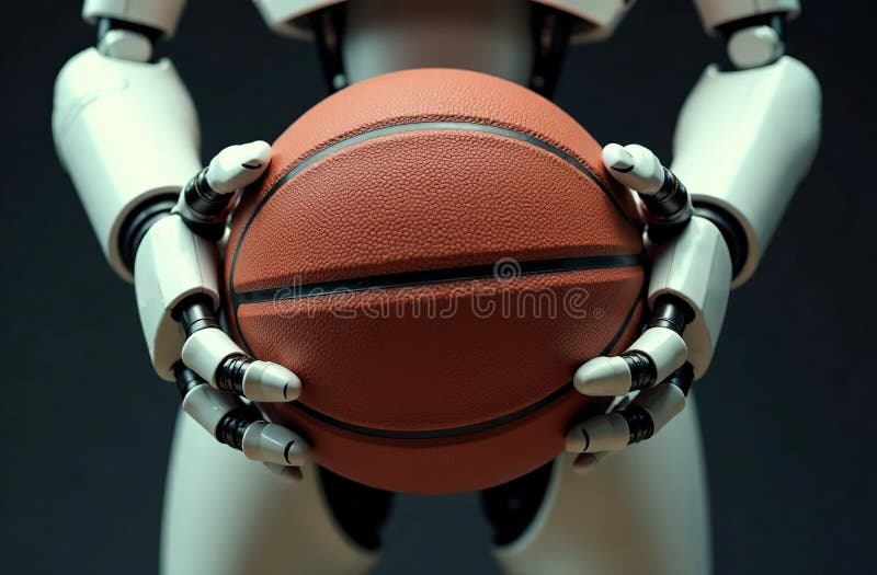 Robot Player Artificial Intelligence Hold Basketball Ball in Hand. AI ...