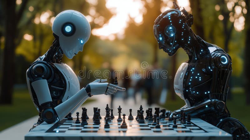 Robot Playing Chess with Human Stock Illustration - Illustration of ...