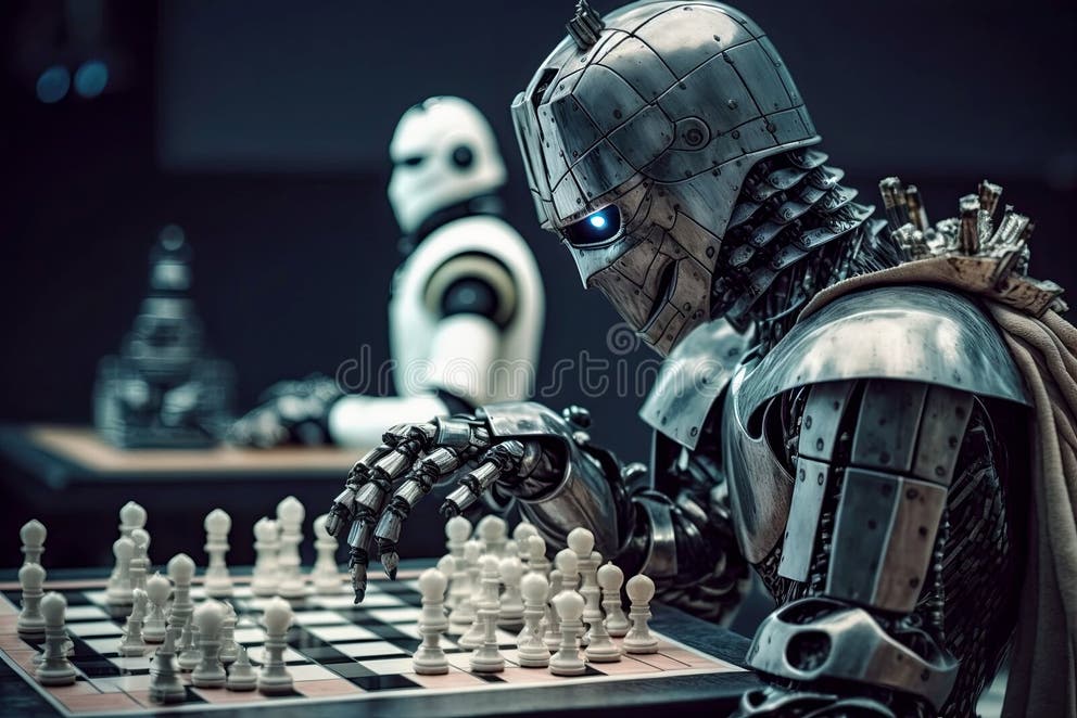 Robot is Playing Chess at the Table. Concept of a Cyborg with ...