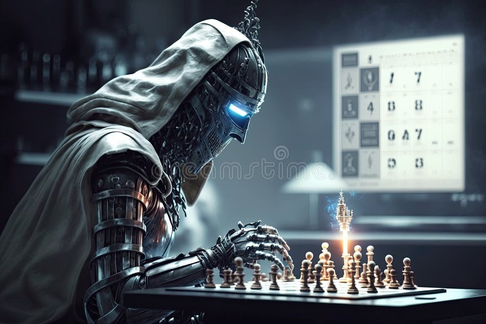 Robot is Playing Chess at the Table. Concept of a Cyborg with ...