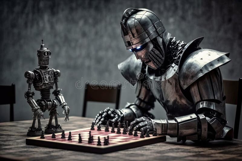 Robot is Playing Chess at the Table. Concept of a Cyborg with ...