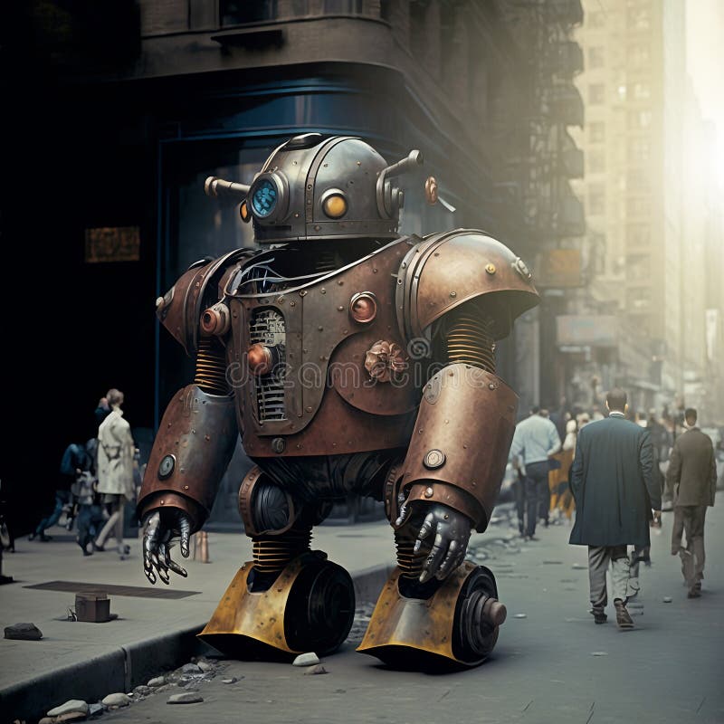 Robot Playing in a Futuristic City, Steam Punk, Mecanic. Futuristic ...