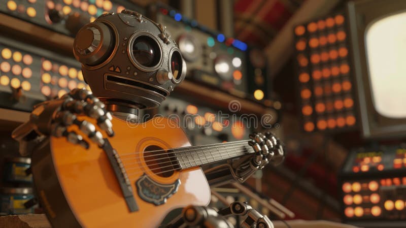 A Robot Playing a Guitar in a Recording Studio Stock Image - Image of ...