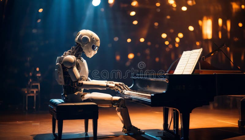 Robot Playing Piano in a Dramatic Spotlight Stock Photo - Image of ...
