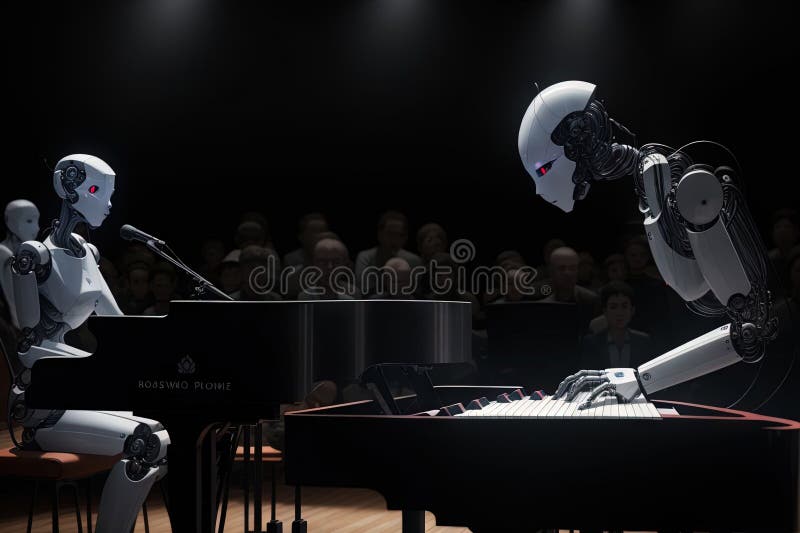 Robot Playing Piano in a Humanoid Android Robot Crowded Concert Hall ...