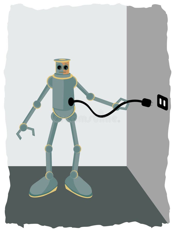 Robot Plugging into Wall Socket Stock Vector - Illustration of plug ...
