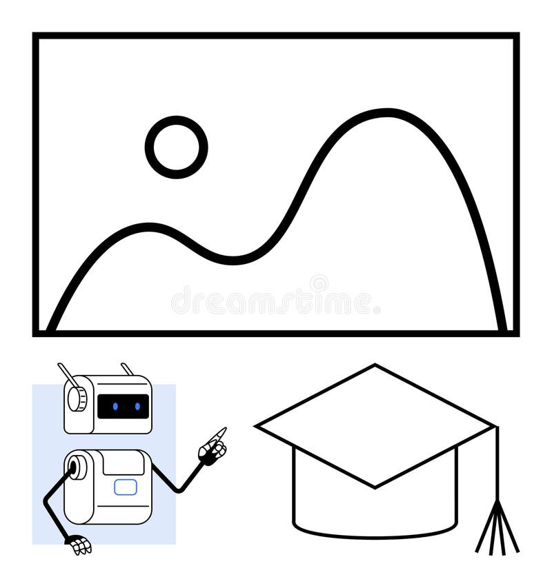Robot Teacher Pointing at Line Graph with Graduation Cap Stock Vector ...