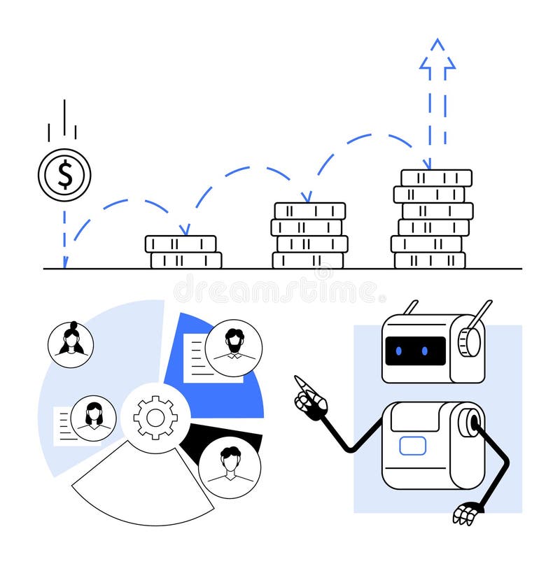 Robot Pointing To Business Growth and Team Management Represented by ...